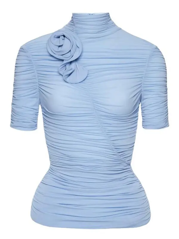 Magda Butrym Ruched Floral Top - Light Blue