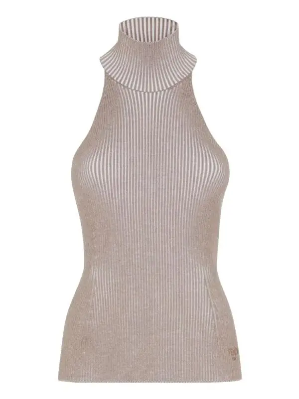 Fendi High-neck Ribbed Knit Top - Grey