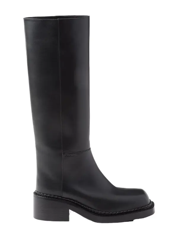 Prada Square-toe Knee-high Boots - Black