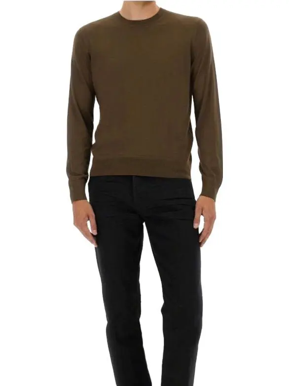 TOM FORD Wool Crew-neck Top With Ribbed Hem And Cuffs - Green