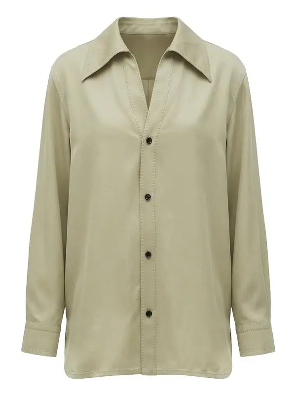 Bottega Veneta Twill Shirt With Open Stitch Detail - Green