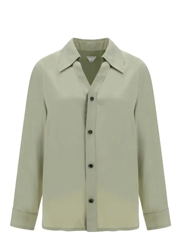 Bottega Veneta Twill Shirt With Open Stitch Detail - Green