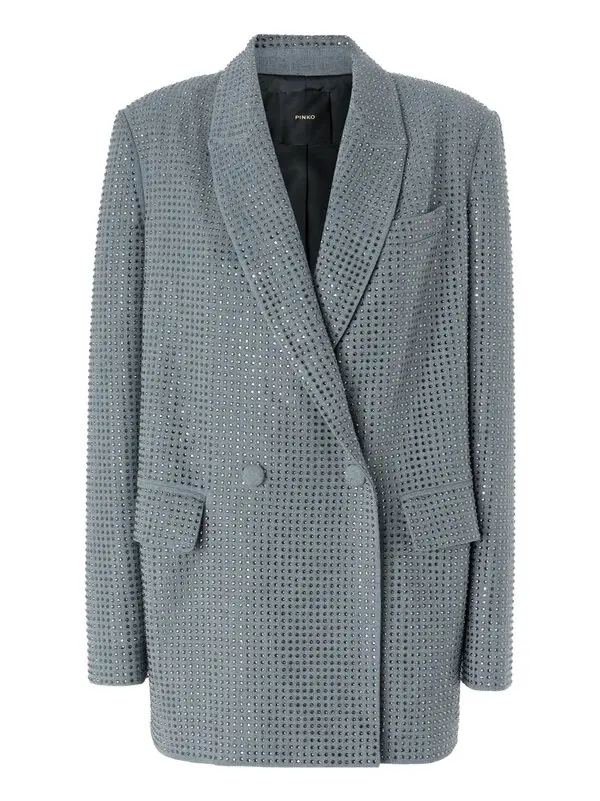 Pinko Embellished Double-breasted Oversized Blazer - Gray