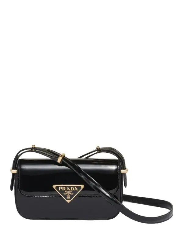 Prada Logo-plaque Foldover Top Shoulder Bag - Black