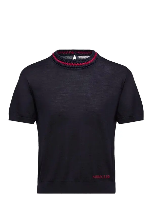 Moncler Jacquard Logo Crewneck Jumper - Navy Blue