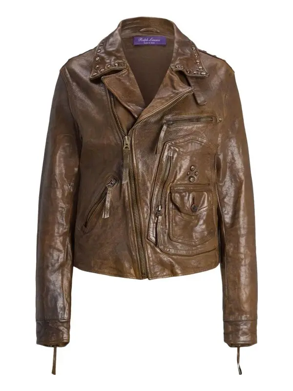 Ralph Lauren Studded Leather Moto Jacket - Brown