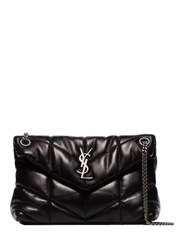 Saint Laurent Puffer Logo Plaque Small Shoulder Bag - Black