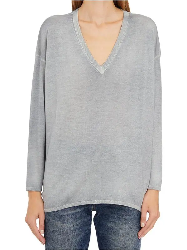 Avant Toi Long Sleeve V-neck Sweater - Grey