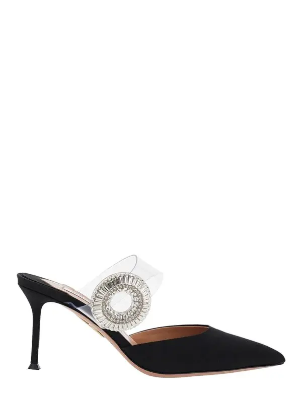 AQUAZZURA Embellished Slingback Mules With Stiletto Heel - Black