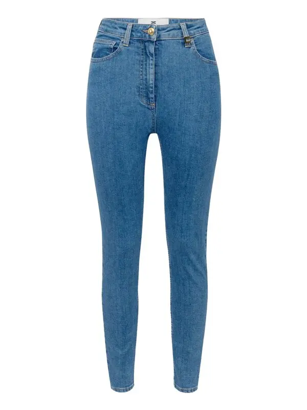 Elisabetta Franchi High Waist Logo Plaque Jeans - Light Blue