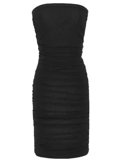 Saint Laurent Ruched Strapless Knit Dress - Black