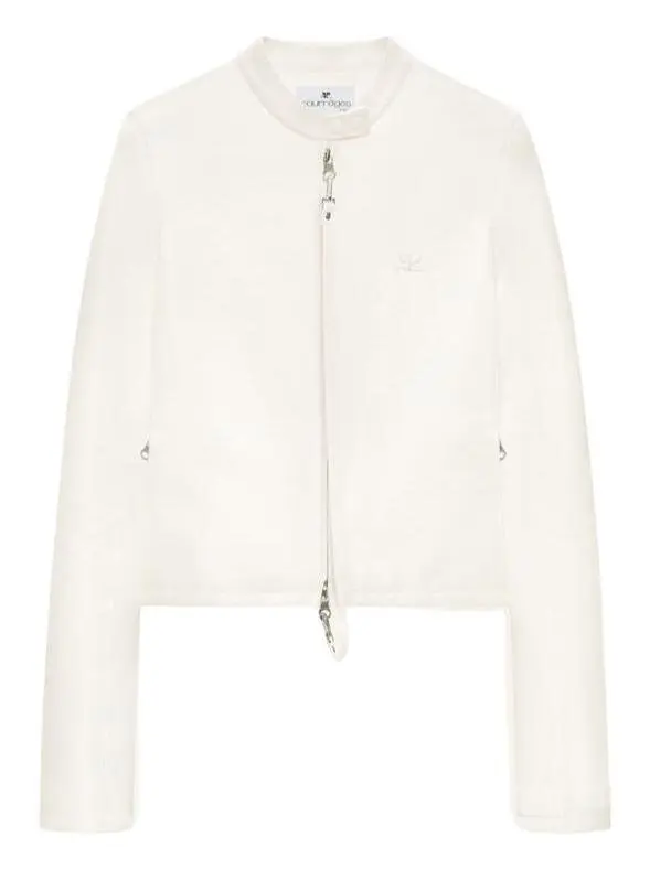 COURREGES Courrèges Cropped Biker Jacket With Embroidered Logo - White