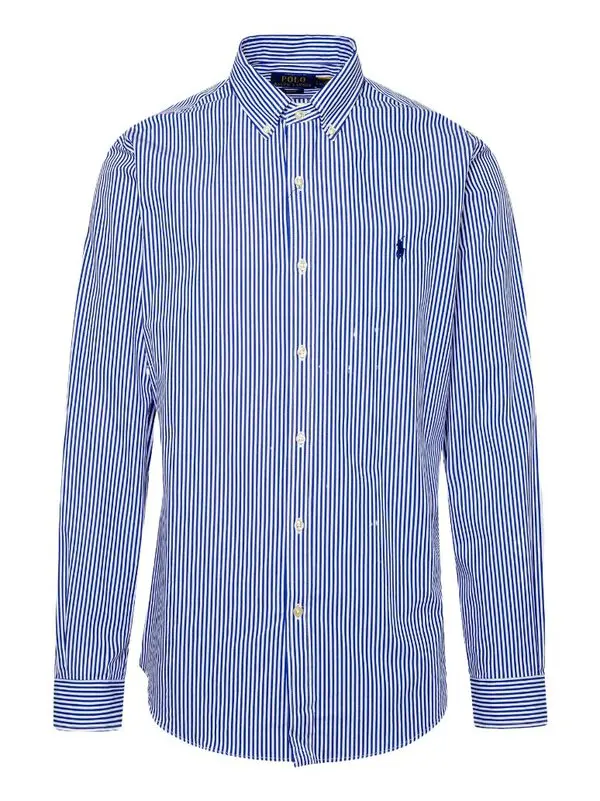 Polo Ralph Lauren Logo Embroidered Pinstriped Shirt - White/blue