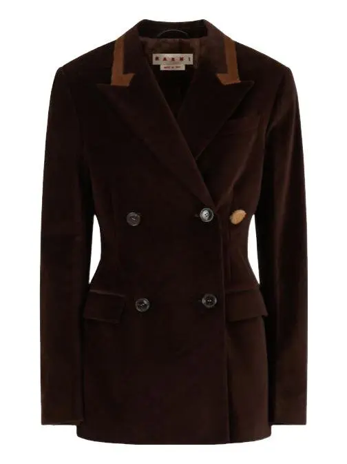 Marni Double-breasted Velvet Blazer With Pony Hair Accents - Wenge