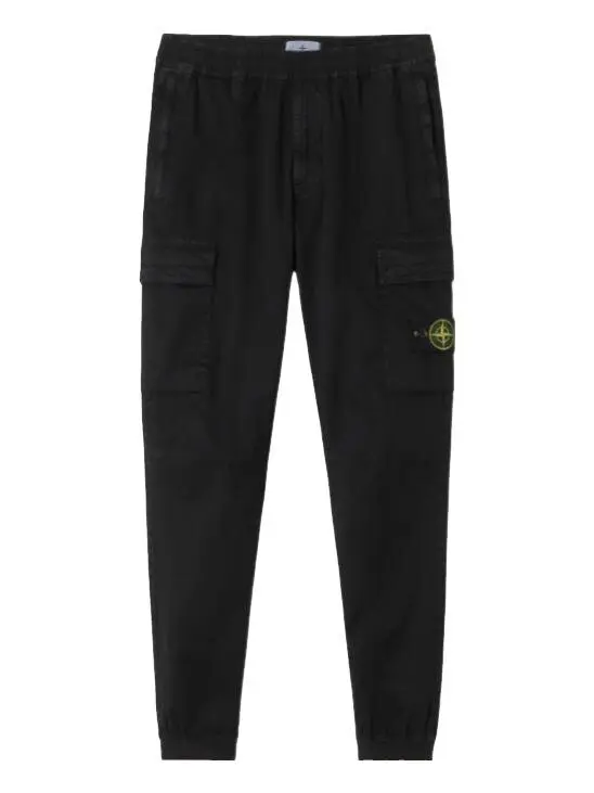 Stone Island Logo Patch Straight-leg Cargo Trousers - Black