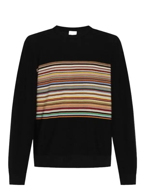 Paul Smith Crew Neck Long Sleeve Sweater With Striped Detail - Black