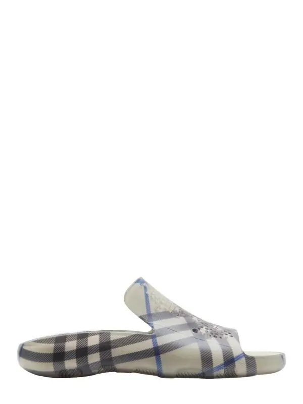 Burberry Checked Equestrian Knight Motif Slides - Lichen Color
