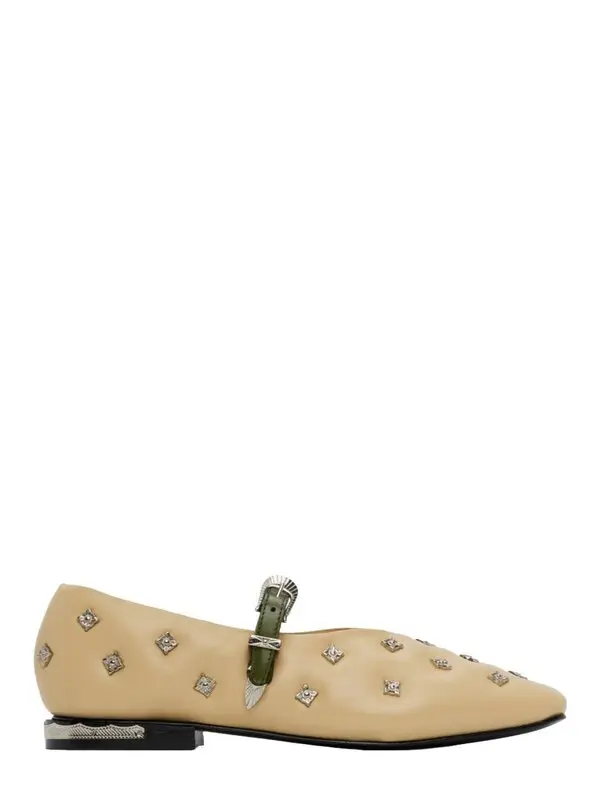 Toga Mary Jane Patterned Rivet Flats - Beige