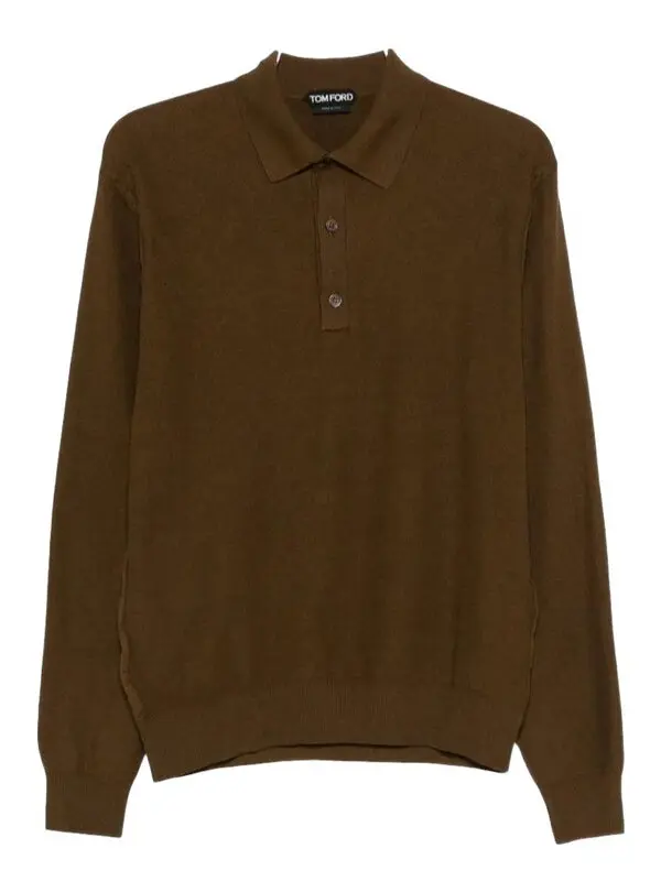 TOM FORD Long-sleeved Knitted Polo Shirt - Brown