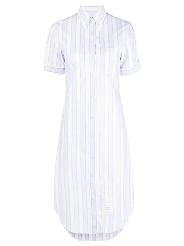 Thom Browne Striped Poplin Shirt Dress With Signature Loop Detail - Light Blue