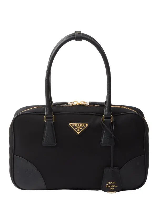 Prada Re-edition 1978 Medium Re-nylon And Saffiano Leather Two-handle Bag - Black