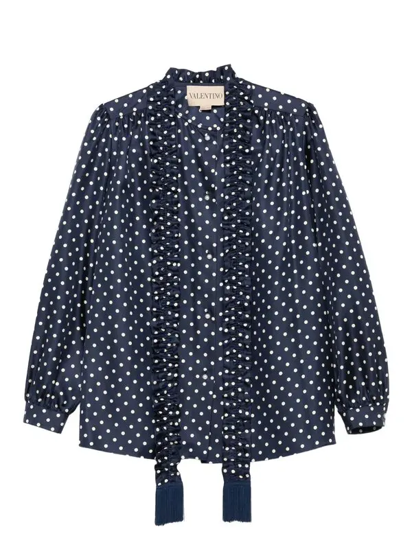 Valentino Garavani Polka Dot Tassel Ruffle Shirt - Black