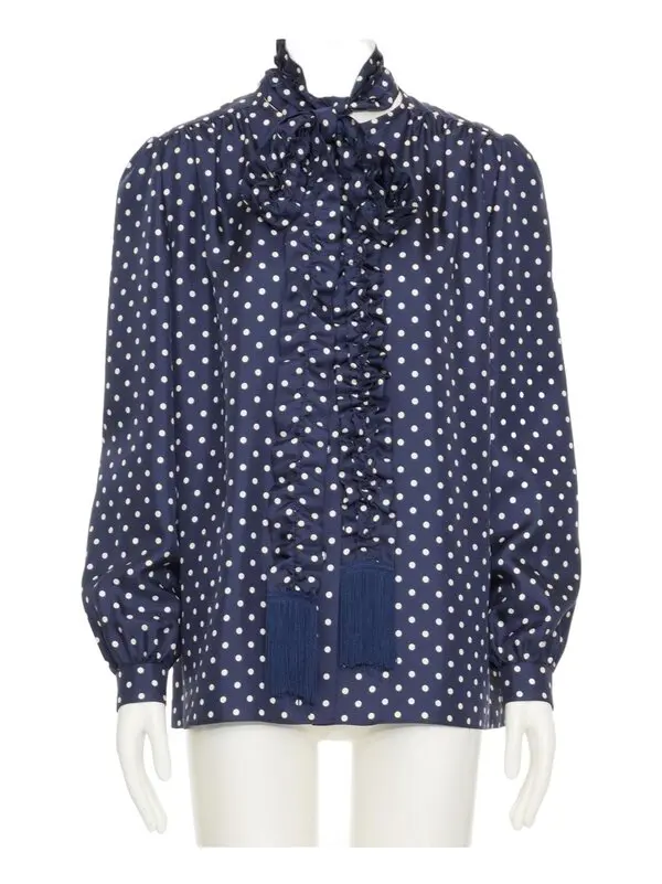 Valentino Garavani Polka Dot Tassel Ruffle Shirt - Blue