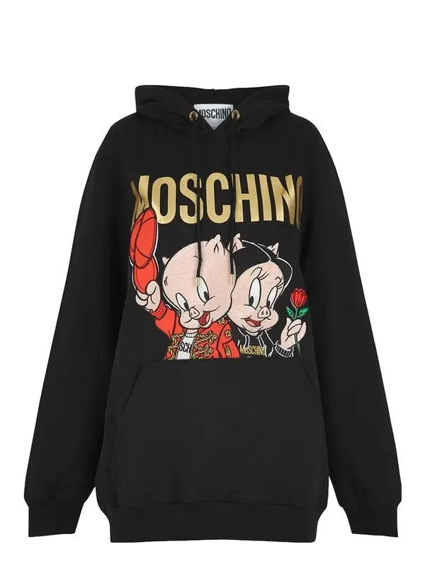 Moschino Piggy Oversized Hooded Sweater - Black
