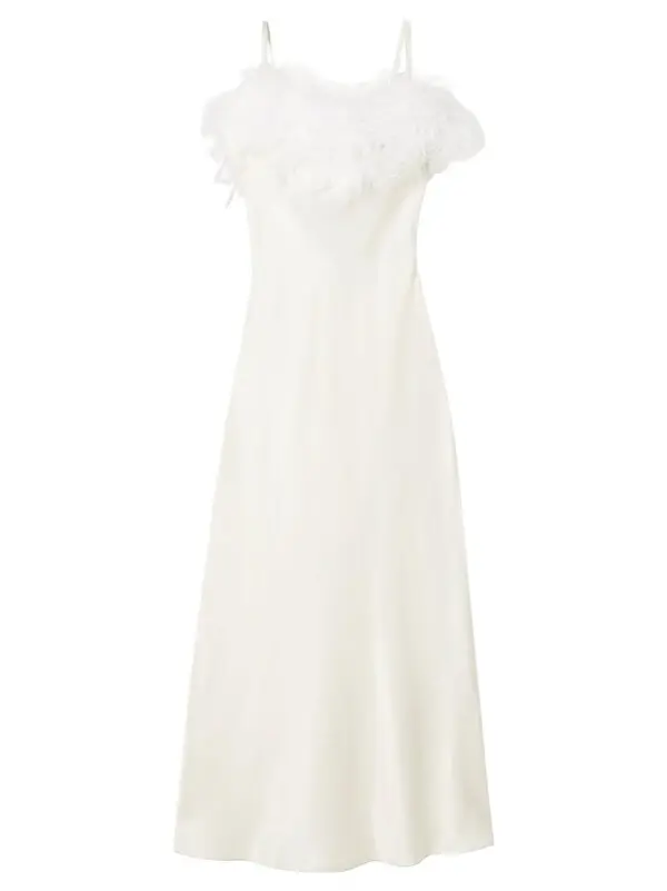 Sleeper Boheme Feather-trim Slip Dress - White