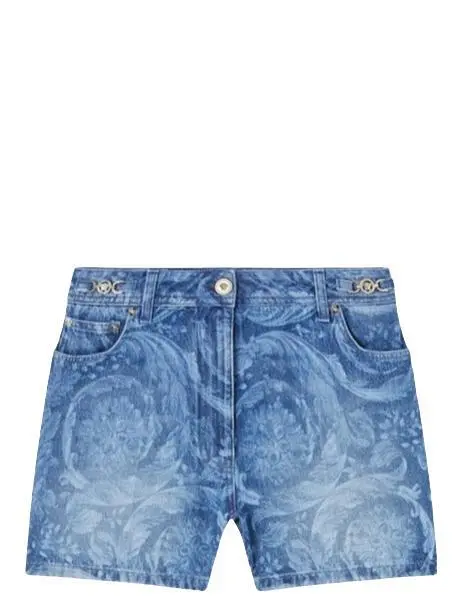 Versace Barocco Pattern Denim Shorts - Blue