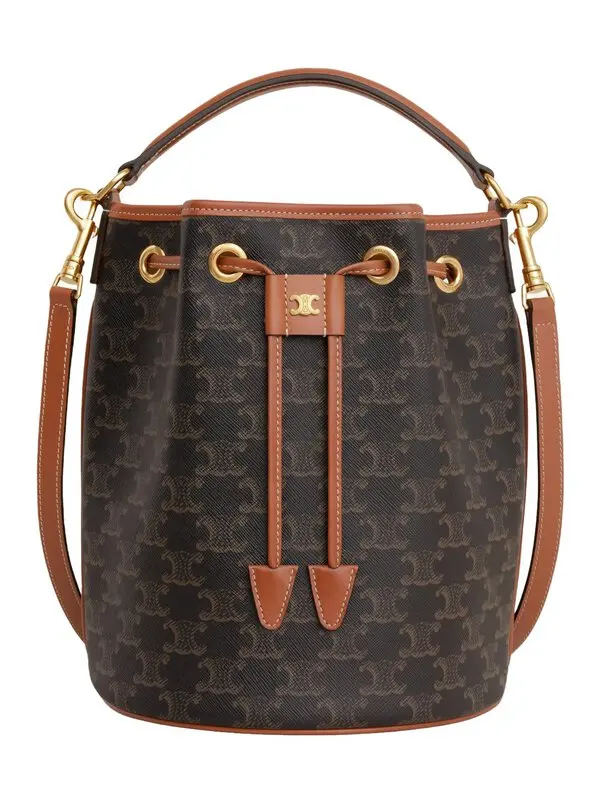 Celine Triomphe Canvas And Calfskin Bucket Bag - Tan