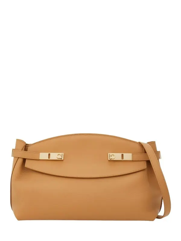FERRAGAMO Gancini Buckle Shoulder Bag - Nude