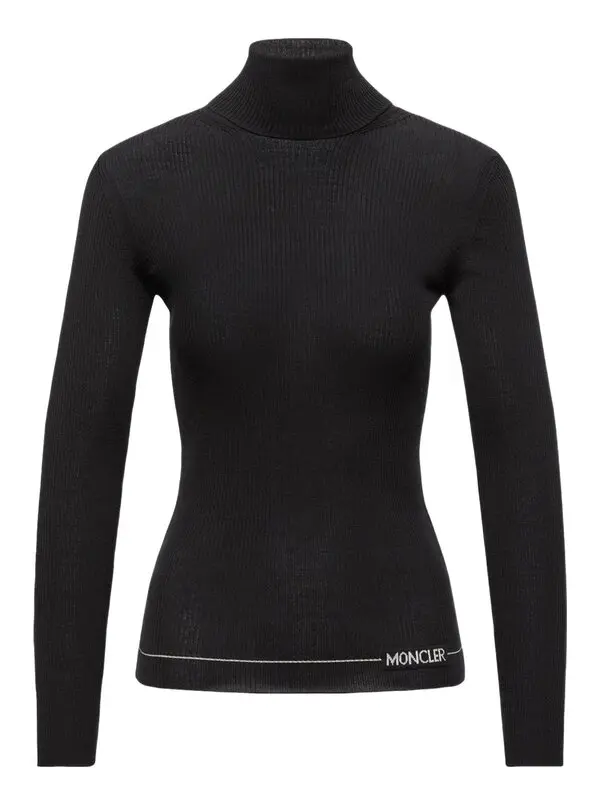 Moncler Ribbed Turtleneck Long Sleeve Top - Black