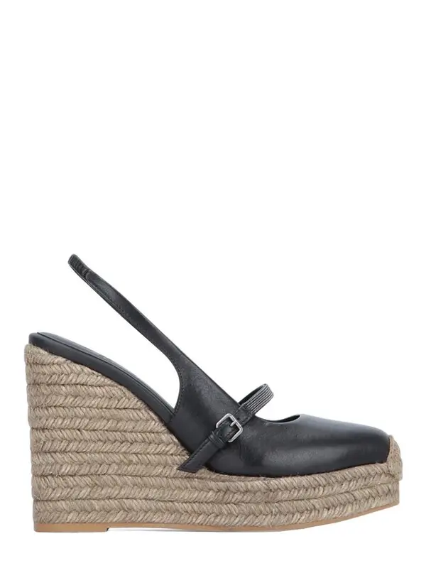 Brunello Cucinelli Buckled Slingback Wedge Espadrilles - Nude