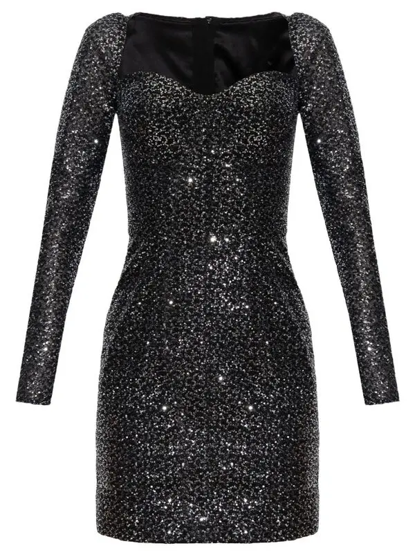 Dolce & Gabbana Sequin Sweetheart Neck Mini Dress - Black