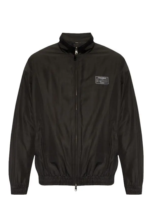 Dolce & Gabbana High Neck Bomber Jacket With Logo Patch - Black