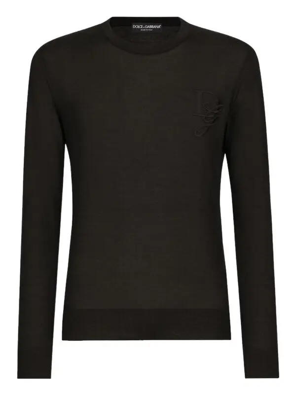 Dolce & Gabbana Logo Embroidered Round Neck Sweater - Black