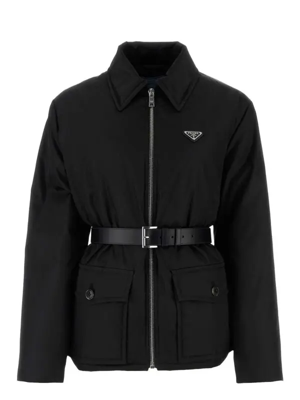 Prada Logo Plaque Belted Jacket - Black