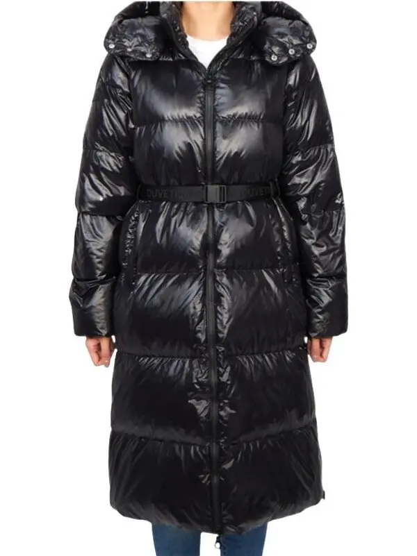 Duvetica Long Down Jacket With Hood And Belt - Black