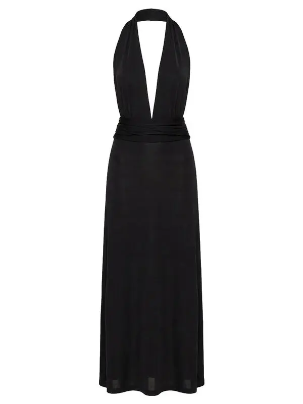 AYA MUSE Zirra V-neck Midi Dress - Black