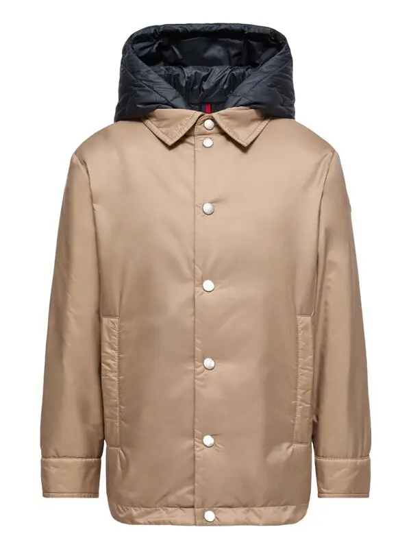 Moncler Padded Shirt Jacket With Hood - Beige