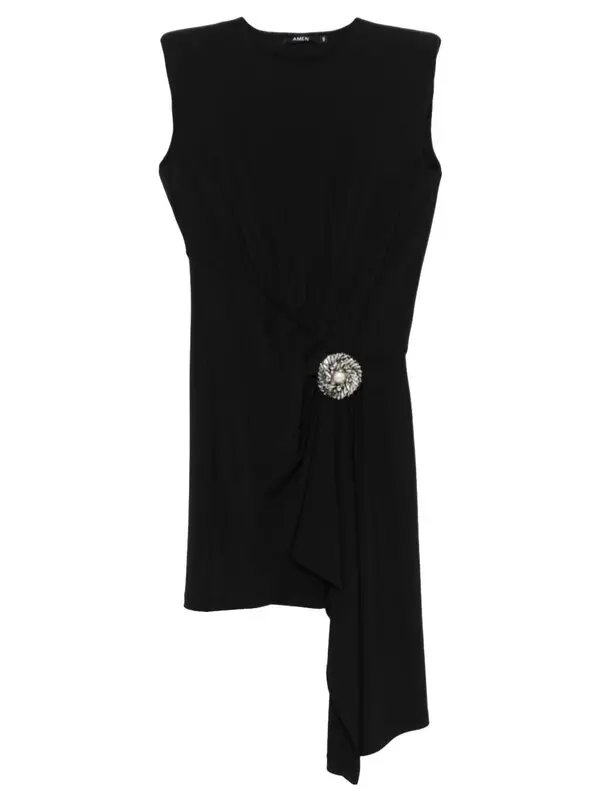 Amen Sleeveless Round Neck Dress With Crystal Embellishment - Black