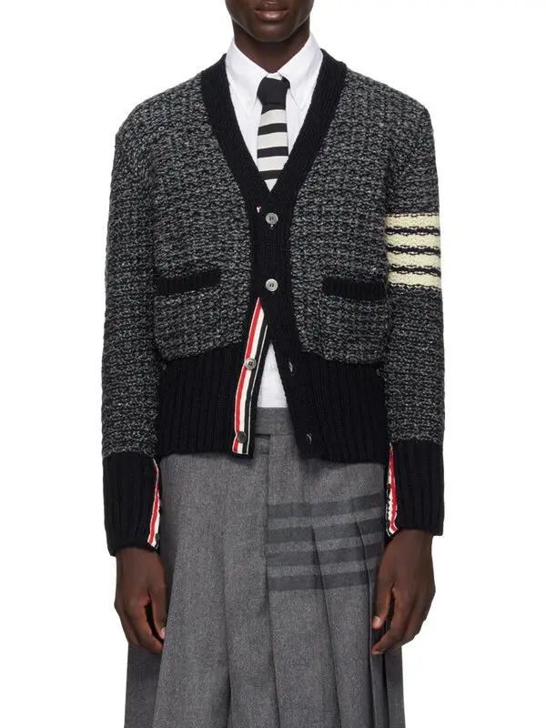 Thom Browne 4-bar Mélange-effect Button-up Cardigan - Navy Blue
