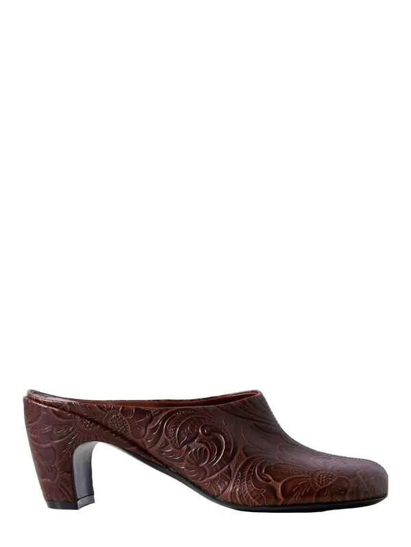 Dries Van Noten Embossed Leather Mules - Dark Brown
