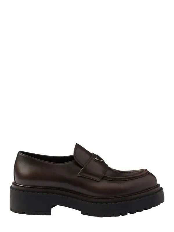 Prada Almond Toe Slip-on Loafers - Dark Brown