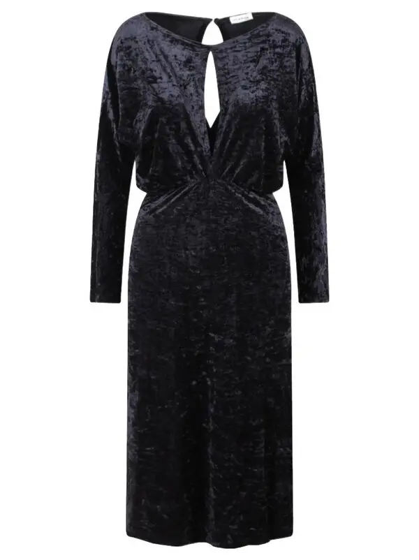 P.a.r.o.s.h Long-sleeve Velvet Midi Dress With Keyhole Neckline - Black