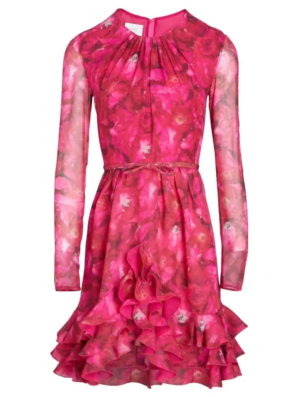 Giambattista Valli Rose Print Silk Georgette Dress - Red