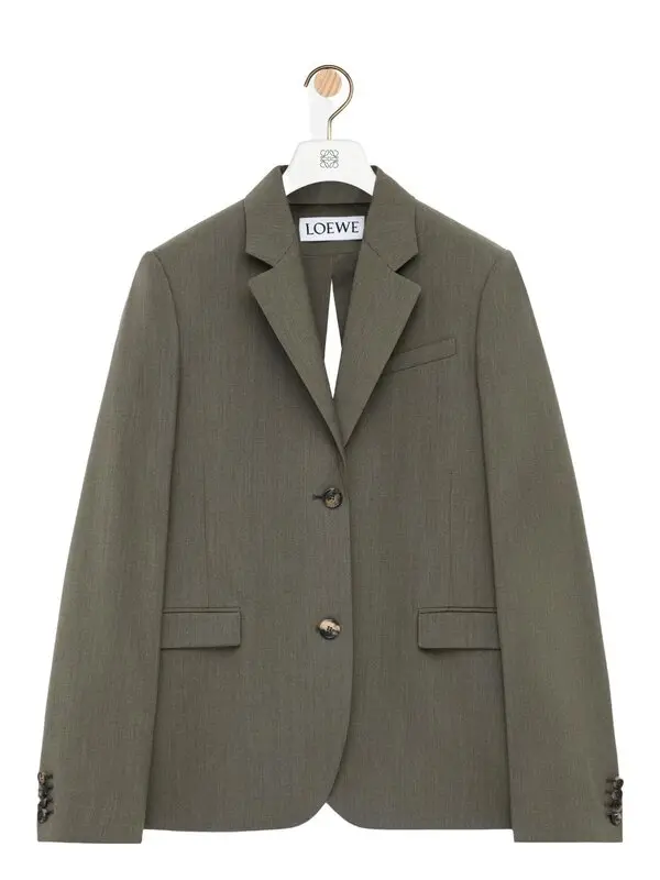Loewe Tailored Jacket With Split Back And Adjustable Ties - Khaki Green