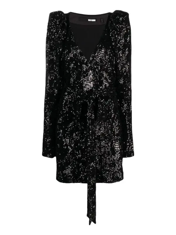 ROTATE BY BIRGER CHRISTENSEN Sequin-embellished Tulle Wrap Minidress - Black
