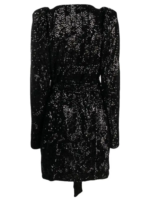 ROTATE BY BIRGER CHRISTENSEN Sequin-embellished Tulle Wrap Minidress - Black